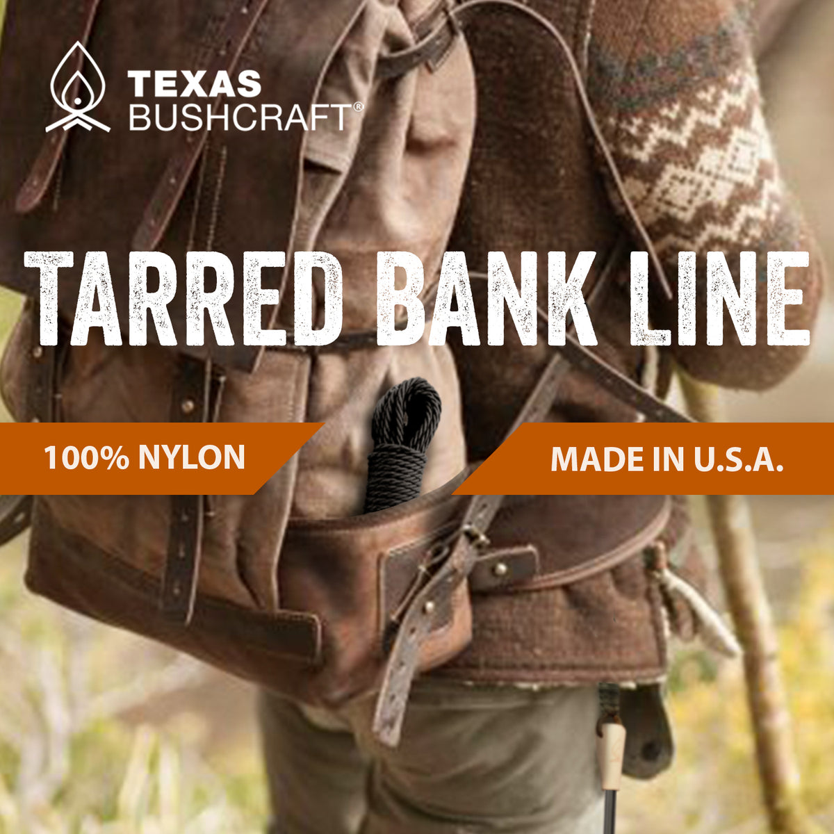 Texas Bushcraft Tarred Bank Line Twine - #36 Black Nylon String